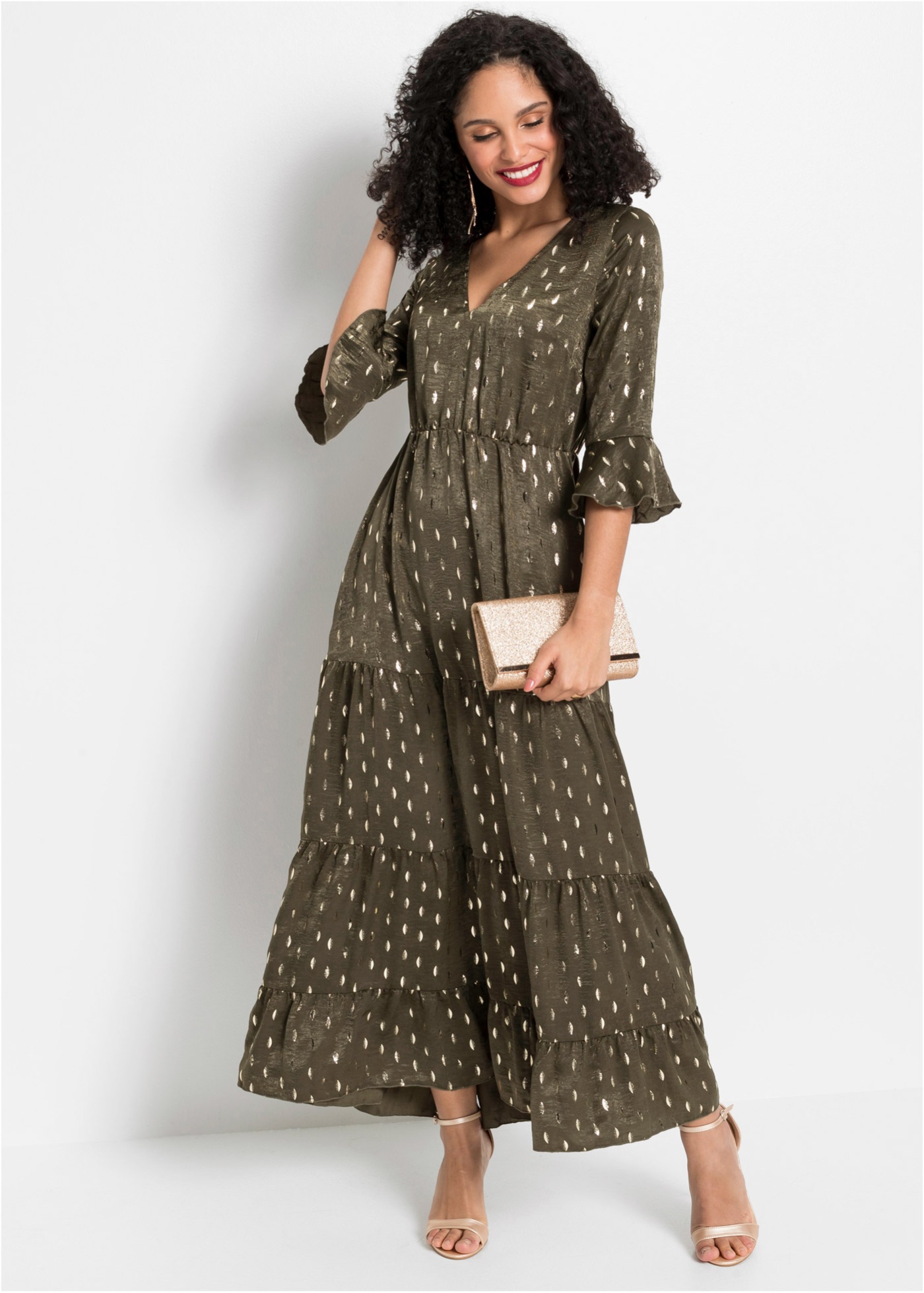 bonprix Dlouhé šaty s třpytivým efektem Zelená Žena 48 - GLAMI.cz