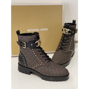 Dámské kozačky MICHAEL KORS Kincaid Lace Up Bootie MK Signature Brown ...
