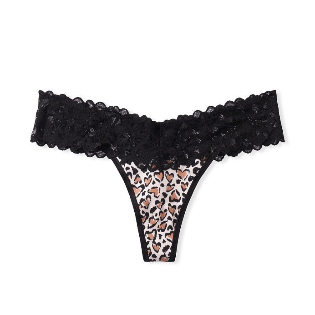 Victoria's Secret leopardí bavlněné tanga kalhotky s krajkovým pasem ...