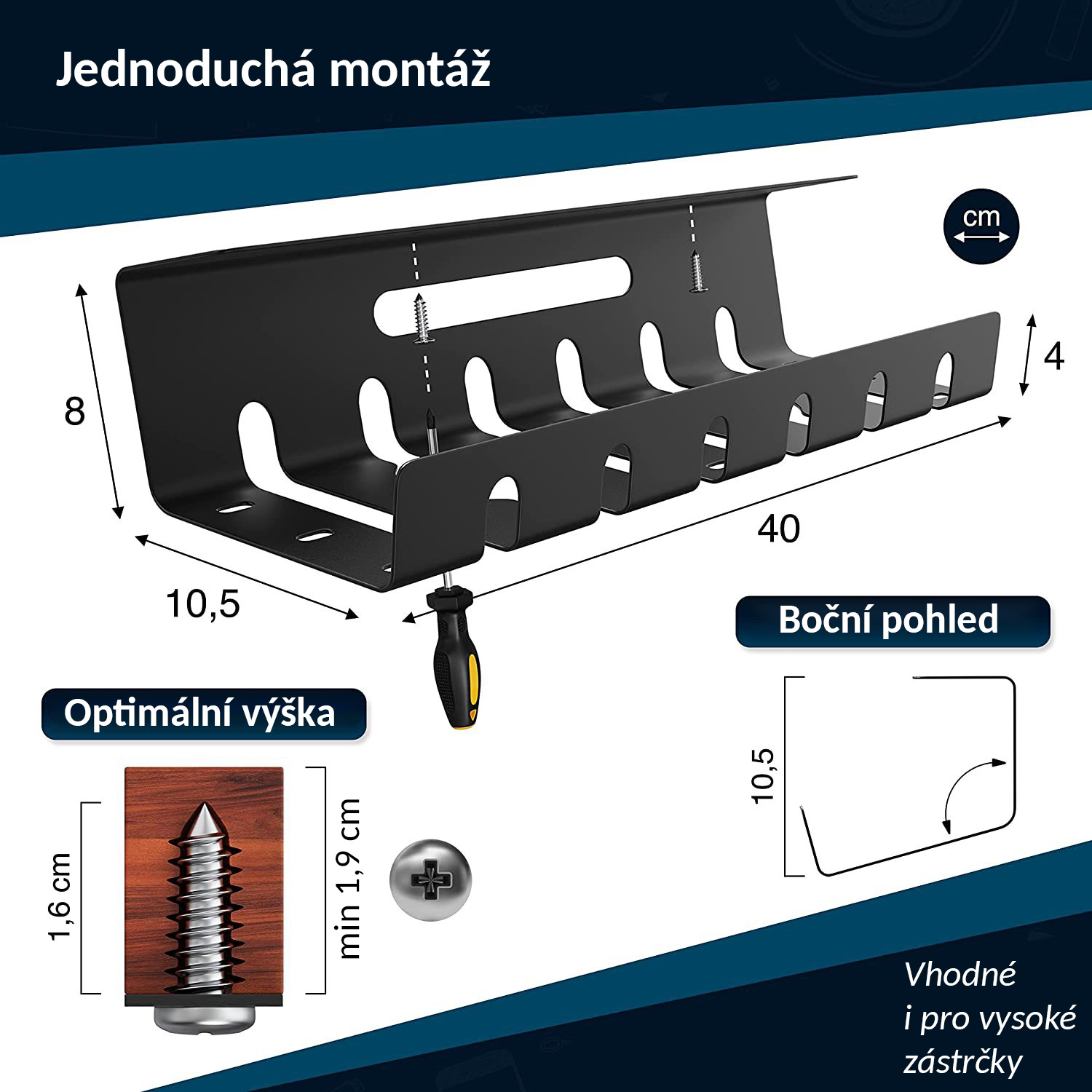 Organizér kabelů pod stůl, kabelový žlab, držák na kabely pod desku ...