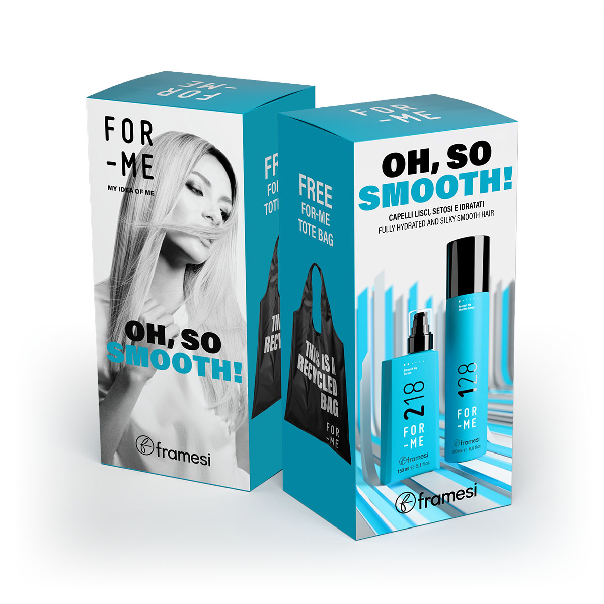 Framesi Set So Smooth 218 Vyhlazující sérum 150 ml + 128 Termoochraný sprej 200 ml + taška ...