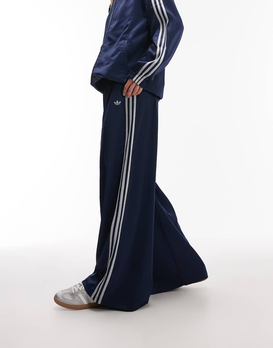 adidas Originals satin wide leg disco track pants in navy and glitter ...