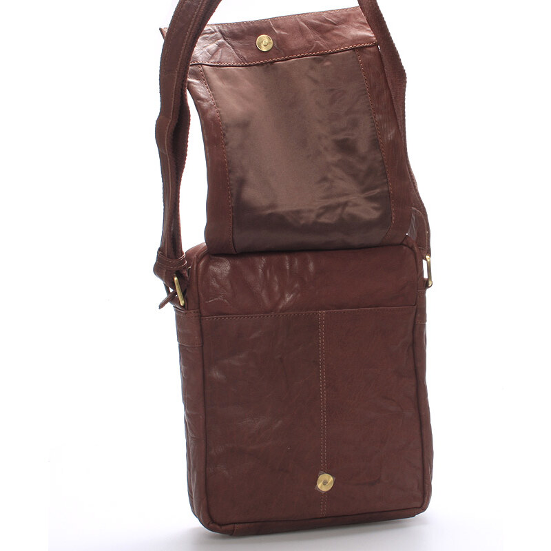 SendiDesign Luxusní velká kožená crossbody taška hnědá - Sendi Design ...