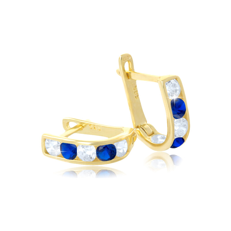GEMMAX Jewelry Zlaté dětské náušnice půlkruhy se safírově modrými a bílými zirkony GLEYT-18191 ...