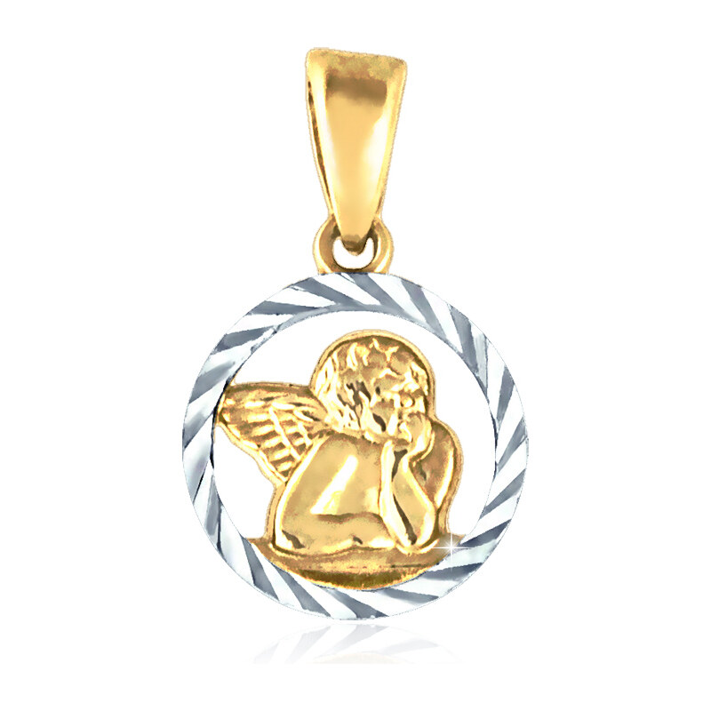 GEMMAX Jewelry Kulatý zlatý přívěsek renesanční Andělíček – Raffael, žluto-bílé zlato GUPCN ...