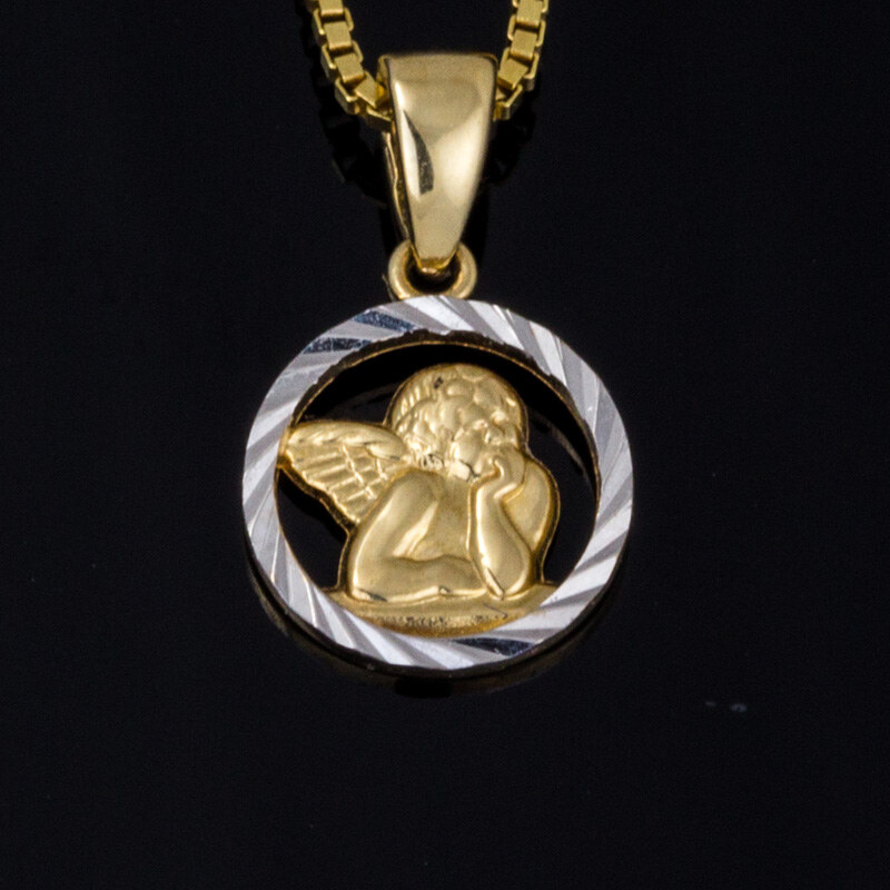 GEMMAX Jewelry Kulatý zlatý přívěsek renesanční Andělíček – Raffael, žluto-bílé zlato GUPCN ...
