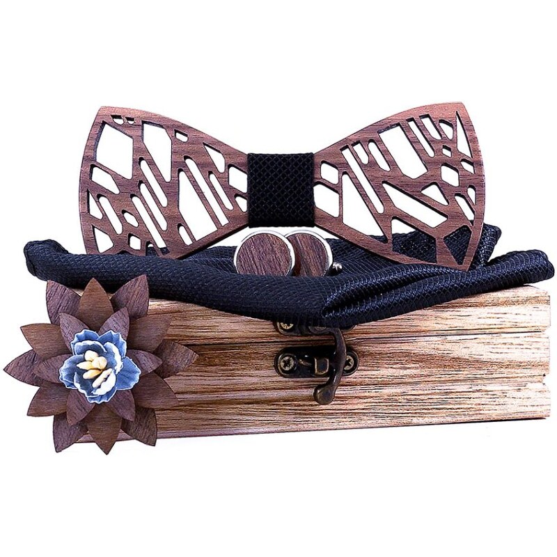 dreveny-motylek.com Set dřevěného motýlku, kapesníčku, manžetových ...