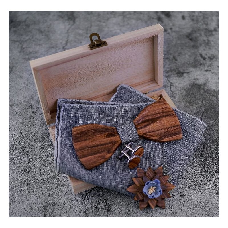 dreveny-motylek.com Set dřevěného motýlku, manžetových knoflíčků a ...