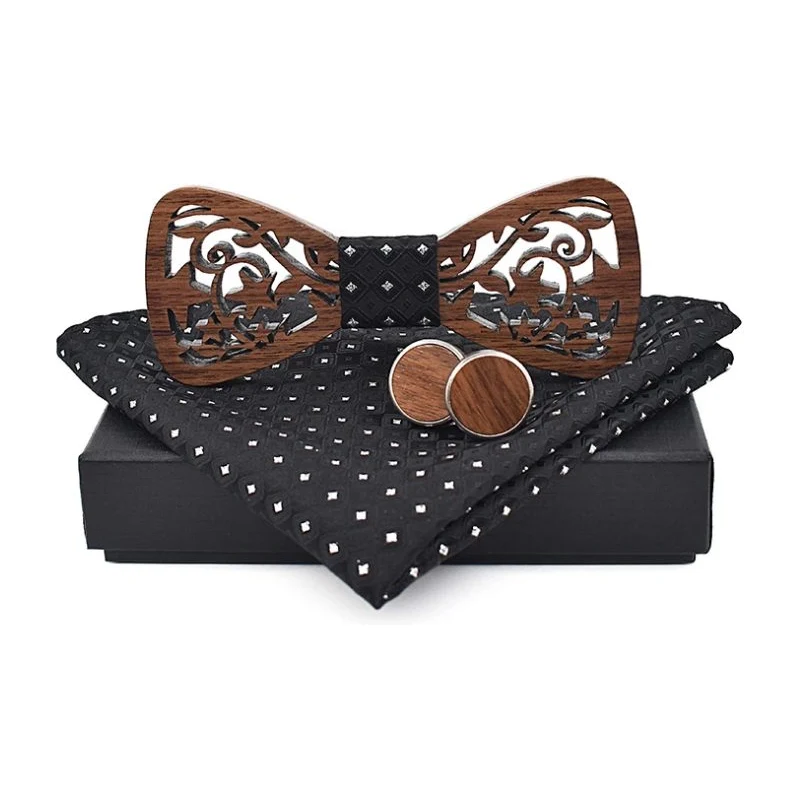 dreveny-motylek.com Set dřevěného motýlku, kapesníčku a manžetových ...