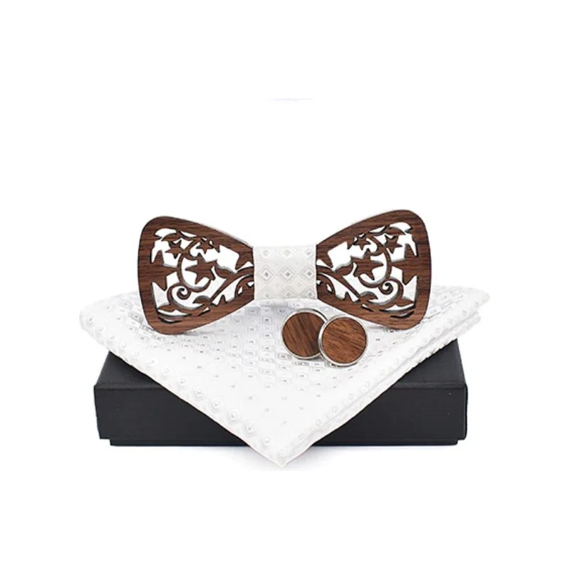 dreveny-motylek.com Set dřevěného motýlku, kapesníčku a manžetových ...