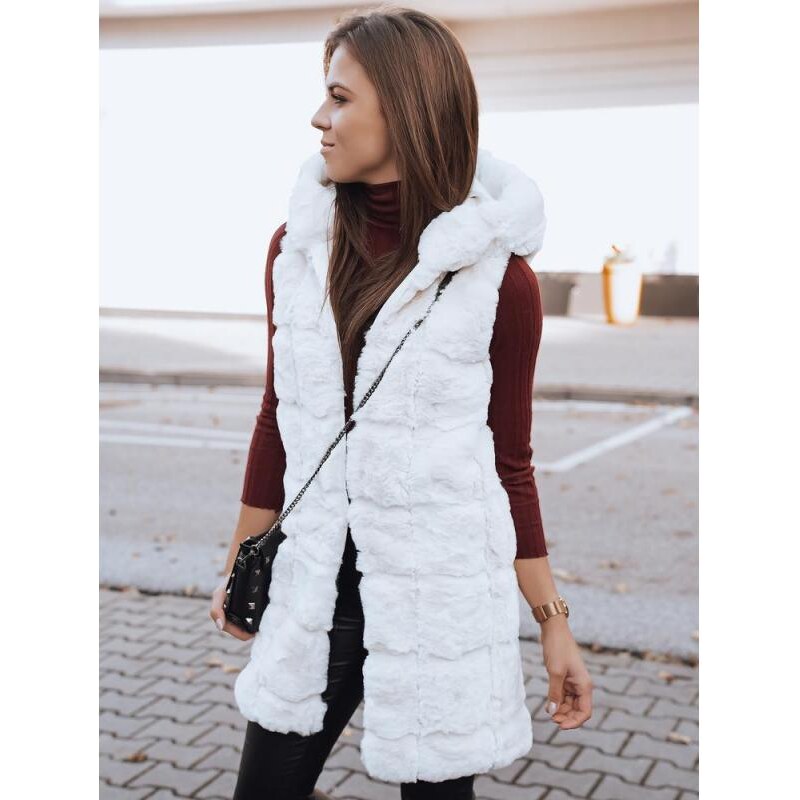 Dstreet Dámské kožešinové vesty s kapucí v bílé barvě - GLAMI.cz