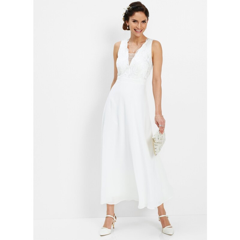 bonprix Šifonové šaty s pajetkovou výšivkou Bílá - GLAMI.cz