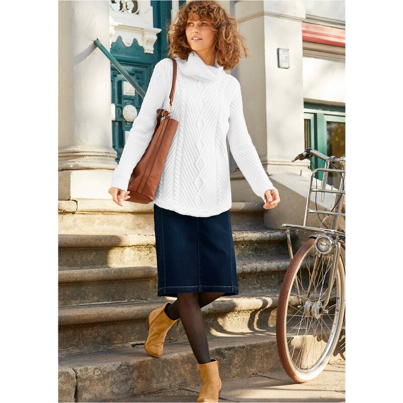 bonprix Strečová sukně s pohodlnou pasovkou Modrá - GLAMI.cz