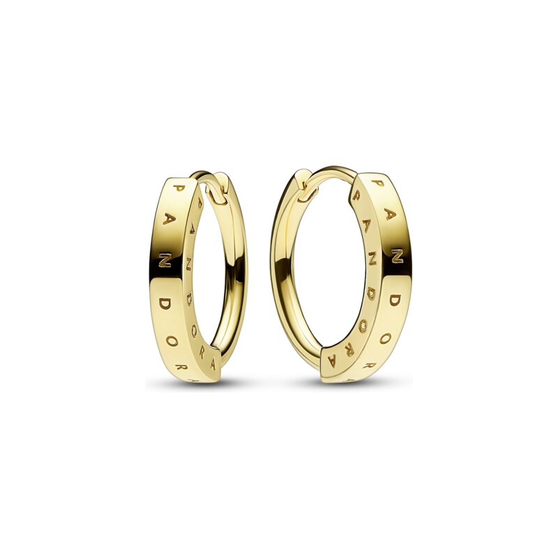 PANDORA zlaté kruhové náušnice Signature s I-D - GLAMI.cz