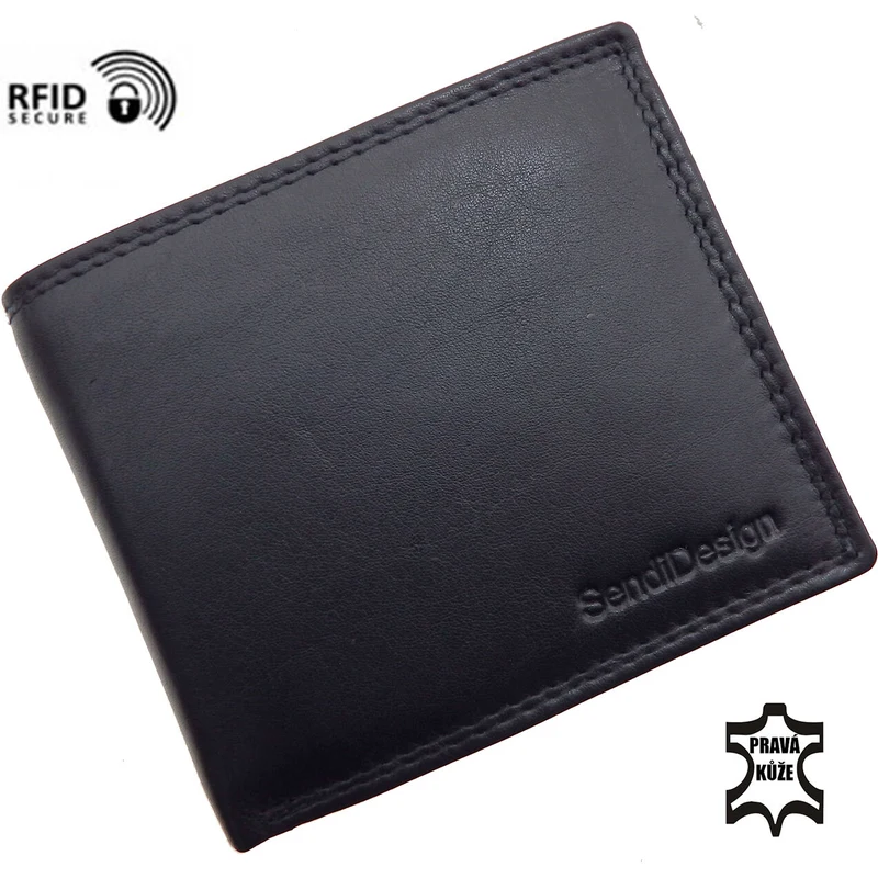 PÁNSKÁ KOŽENÁ PENĚŽENKA SENDI DESIGN - ČERNÁ - GLAMI.cz