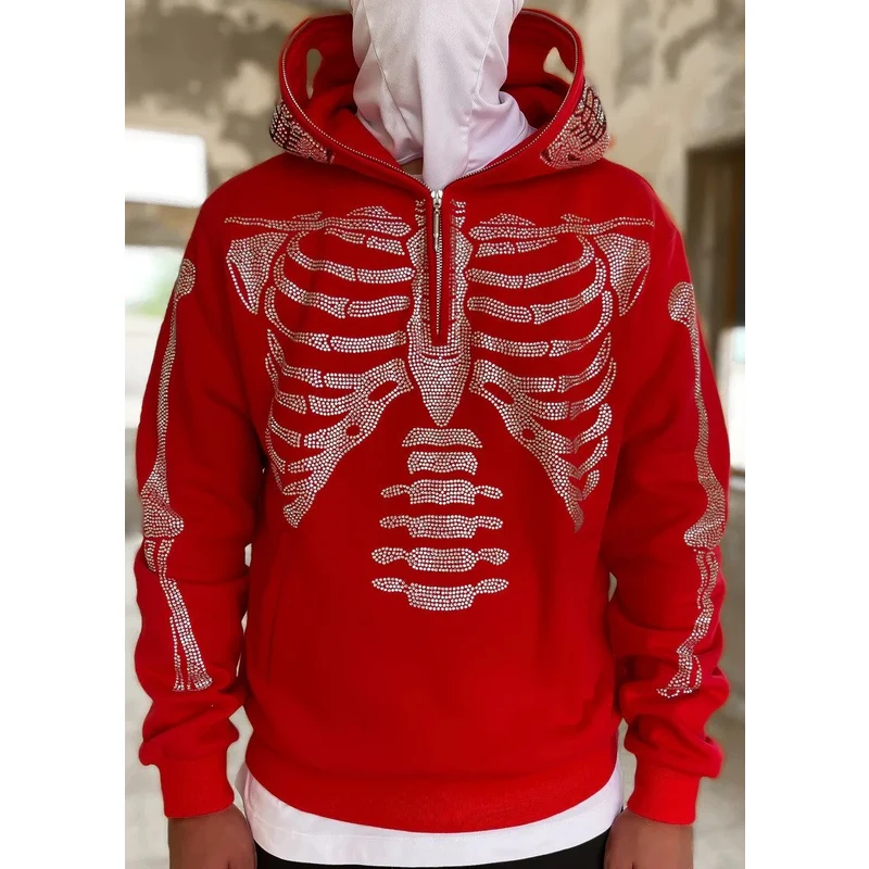 GUAPI Blood Red Skeleton Half Zip Hoodie - GLAMI.cz
