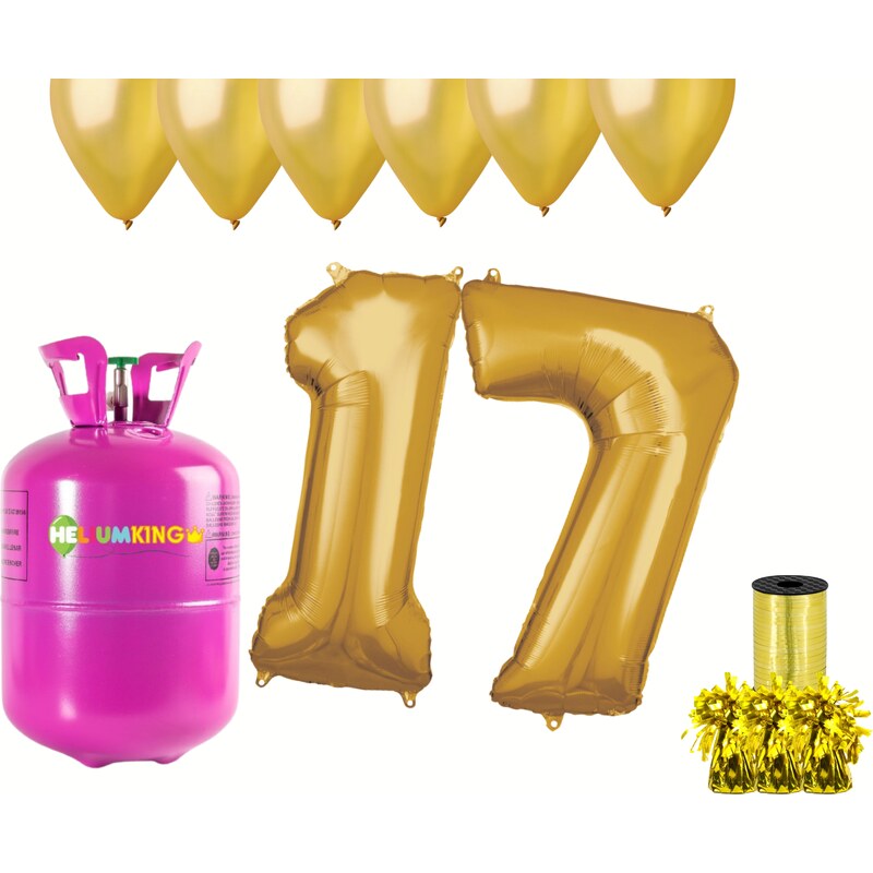 HeliumKing Helium párty set na 17. narozeniny se zlatými balónky - GLAMI.cz