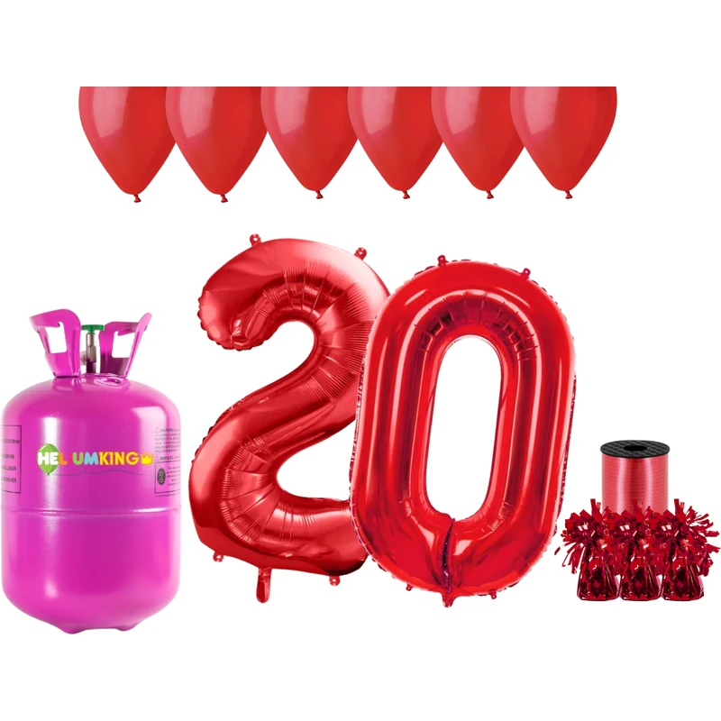 HeliumKing Helium párty set na 20. narozeniny s červenými balónky ...
