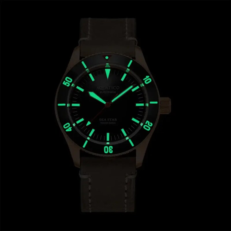 Zlaté pánské hodinky Aquatico Watches s koženým páskem Bronze Sea Star ...