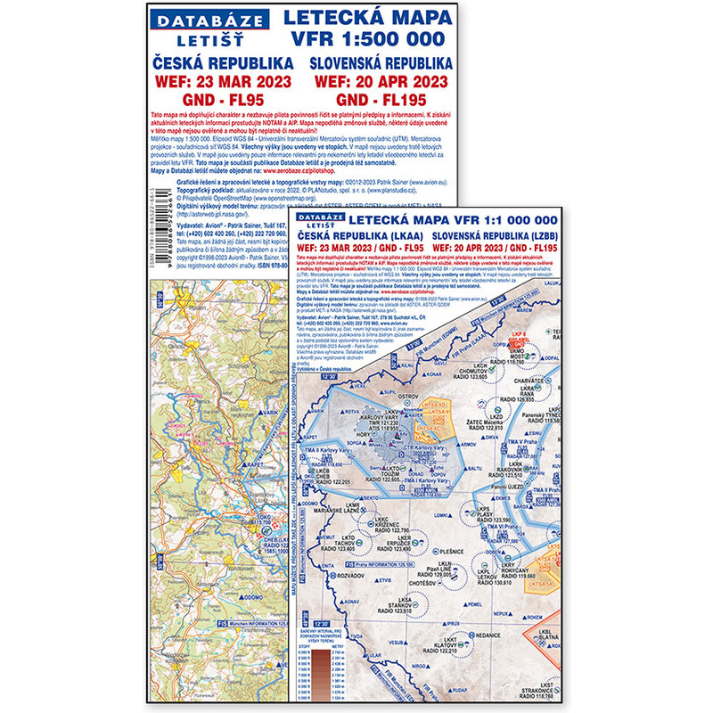 Avion LAMINOVANÁ Letecká NAVIGAČNÍ MAPA VFR 1:500.000 + 1:1 000 000 ČR ...