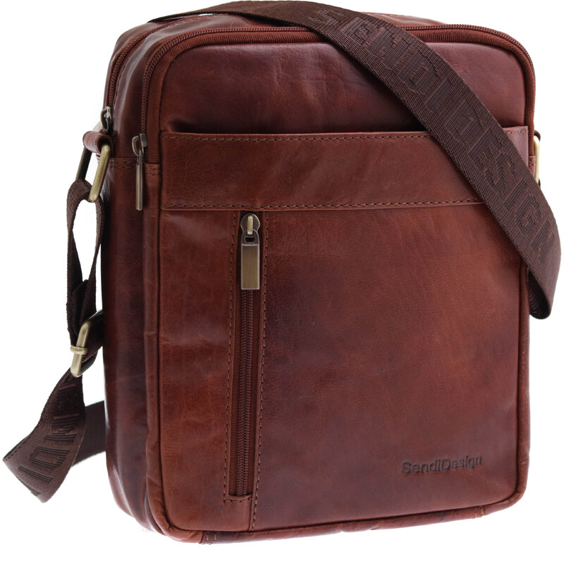 Pánská kožená taška přes rameno Sendi Design B-713 koňaková - GLAMI.cz