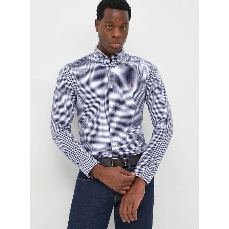 Košile Polo Ralph Lauren pánská, tmavomodrá barva, slim, s límečkem ...