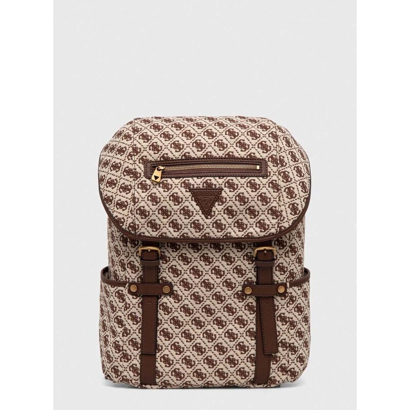 Batoh Guess dámský, hnědá barva, velký, vzorovaný - GLAMI.cz