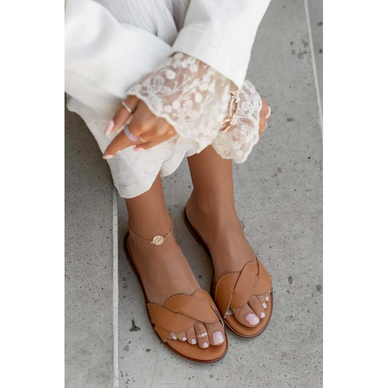 Noe Vision Skořicové kožené nízké pantofle Irmo - GLAMI.cz