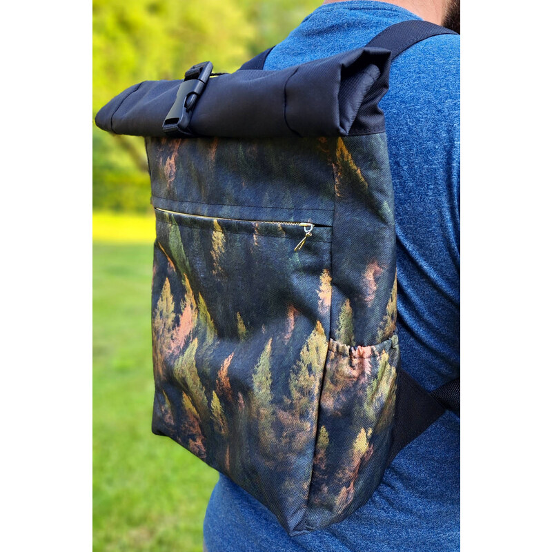 Roll Up batoh z kočárkoviny Les - černá/zelená - GLAMI.cz