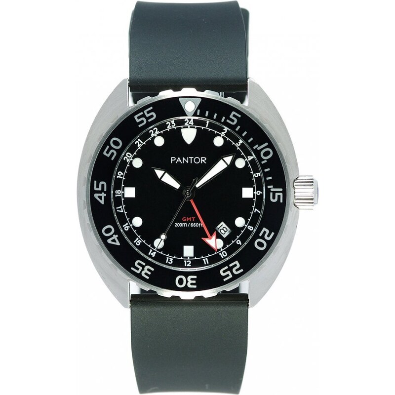 Stříbrné pánské hodinky Pantor Watches s gumovým páskem Nautilus GMT ...