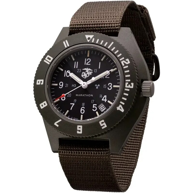 Hnědé pánské hodinky Marathon Watches s nylonovým páskem Official USMC ...