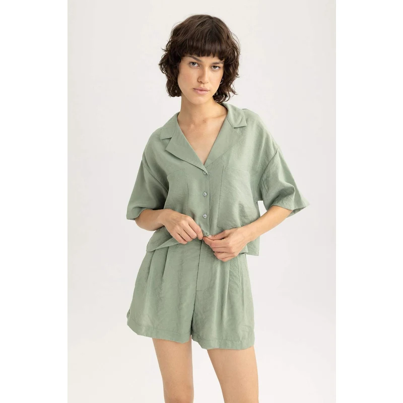 DEFACTO Relax Fit Pyjamas Collar modal Short Sleeve Shirt - GLAMI.cz