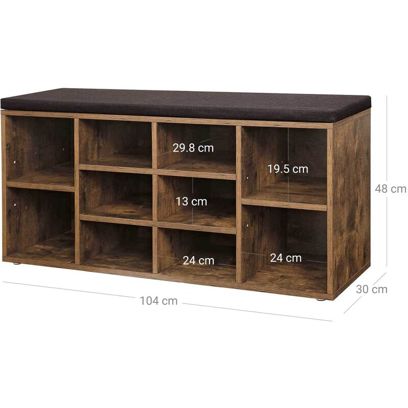 Vasagle Botník a sedací lavice Taiga, Rustikální hnědá - GLAMI.cz