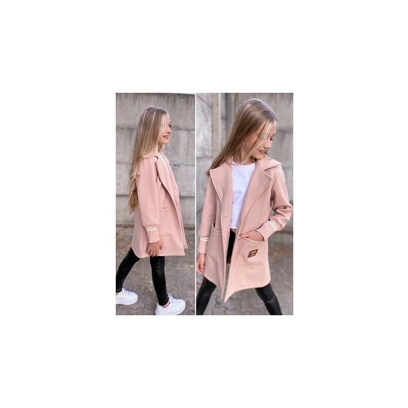 By Mini - butik Flaušový kabát s náplety pink - GLAMI.cz