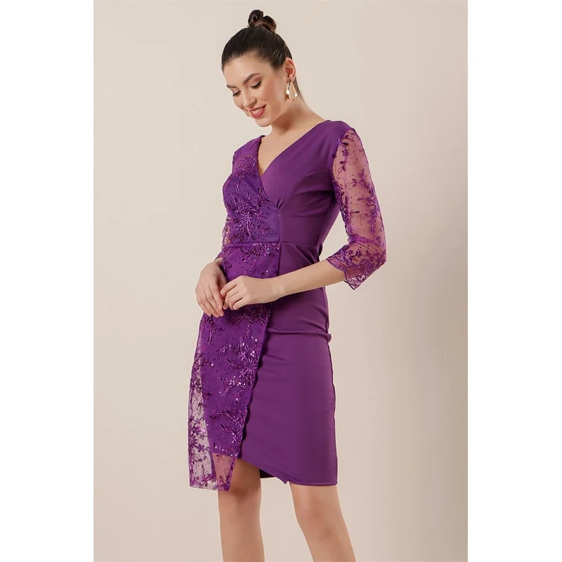 By Saygı One Side And Sleeve Lace Evening Dress - GLAMI.cz