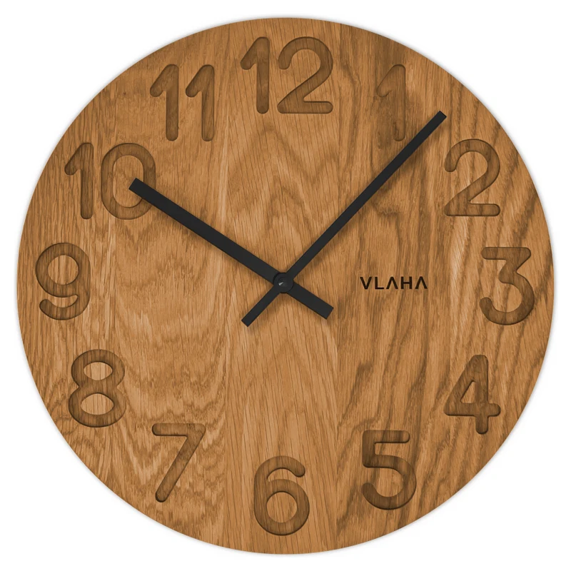 VLAHA Dřevěné hodiny OAK vyrobené v Čechách s černými ručkami ⌀34cm ...