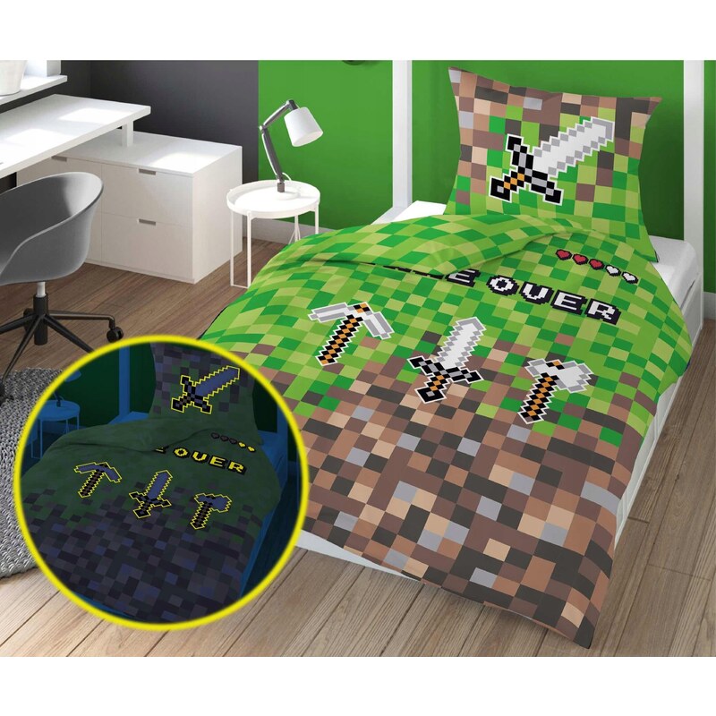 Dětské svítící povlečení Minecraft Game over 140x200 cm - GLAMI.cz
