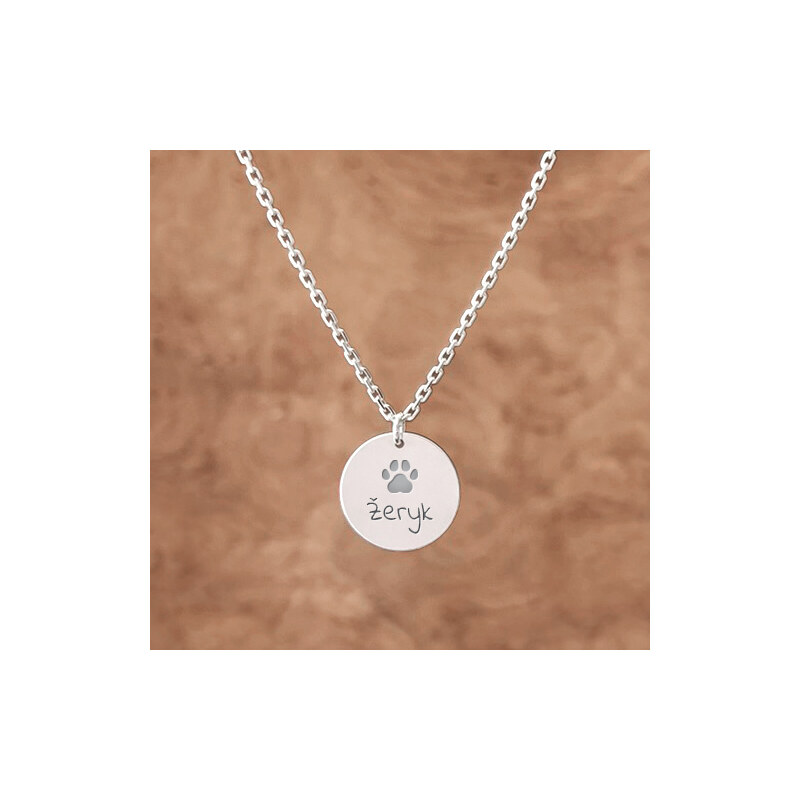 Stříbrný řetízek s gravírováním psí tlapky a jménem psa na přání ...