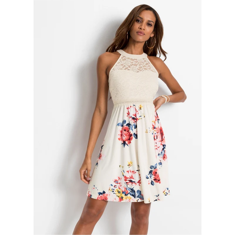 bonprix Šaty s krajkou Béžová - GLAMI.cz