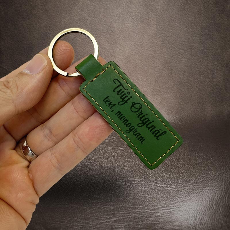 Tvujoriginal Zelená kožená klíčenka BEORIGINAL Leather s vlastním ...