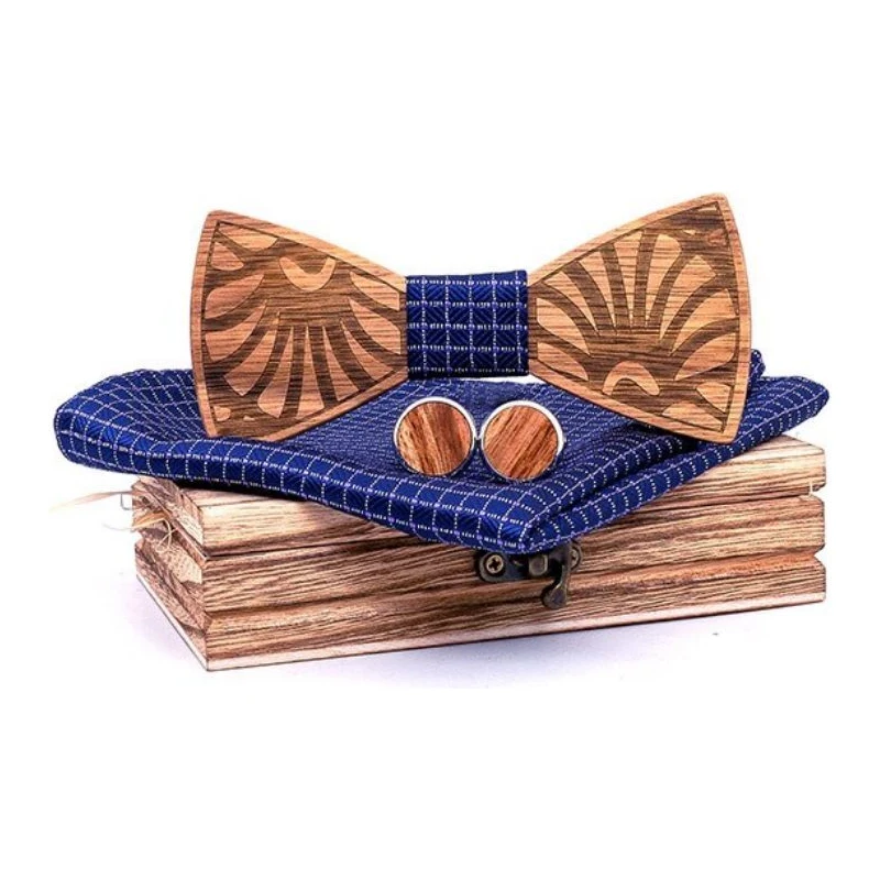 dreveny-motylek.com Set dřevěného motýlku, kapesníčku a manžetových ...