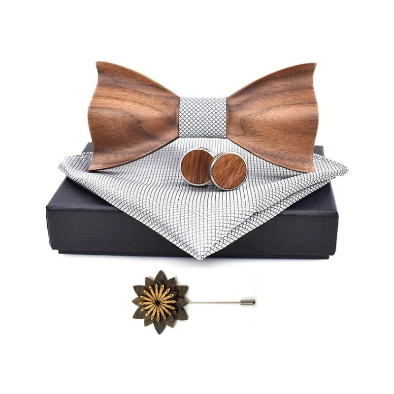 dreveny-motylek.com Set dřevěného motýlku, kapesníčku, manžetových ...