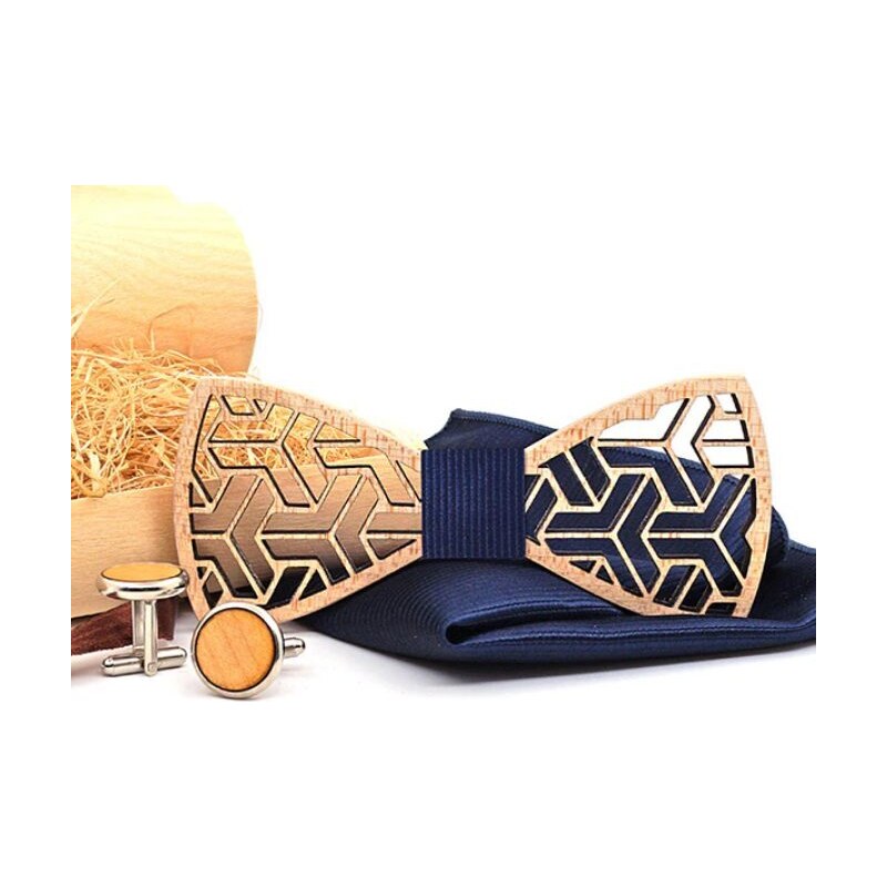 dreveny-motylek.com Set dřevěného motýlku, kapesníčku a manžetových ...