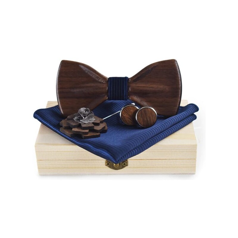 dreveny-motylek.com Dřevěný motýlek - Tmavý, 3D s tmavě modrým středem ...