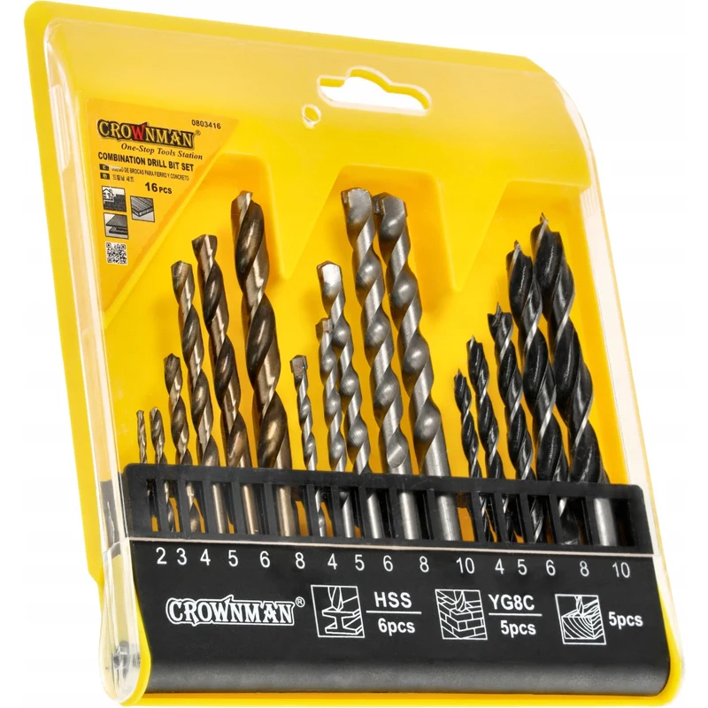 CROWNMAN Sada vrtáků do kovu, betonu, dřeva, 16 kusů, kompletní - GLAMI.cz