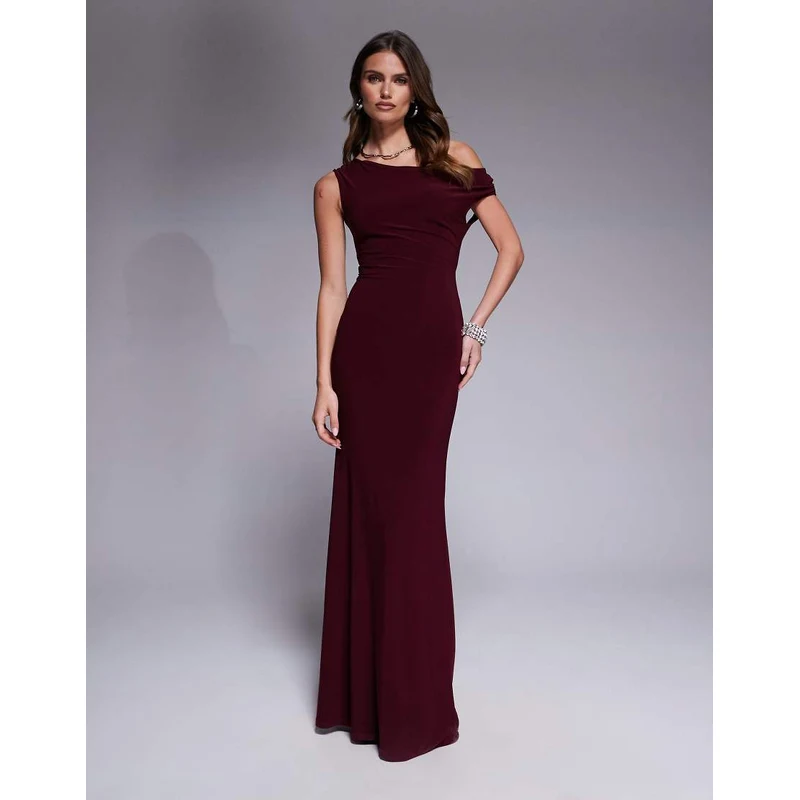 ASOS DESIGN asymmetric off shoulder maxi dress with back sash detail ...