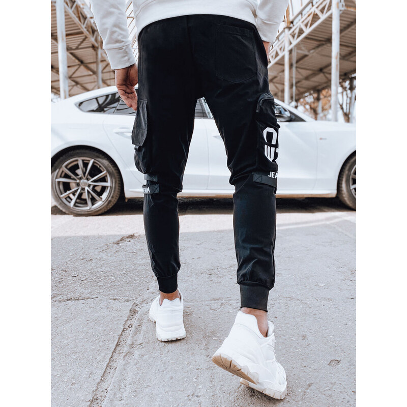 BASIC Černé pánské cargo tepláky Černá - GLAMI.cz