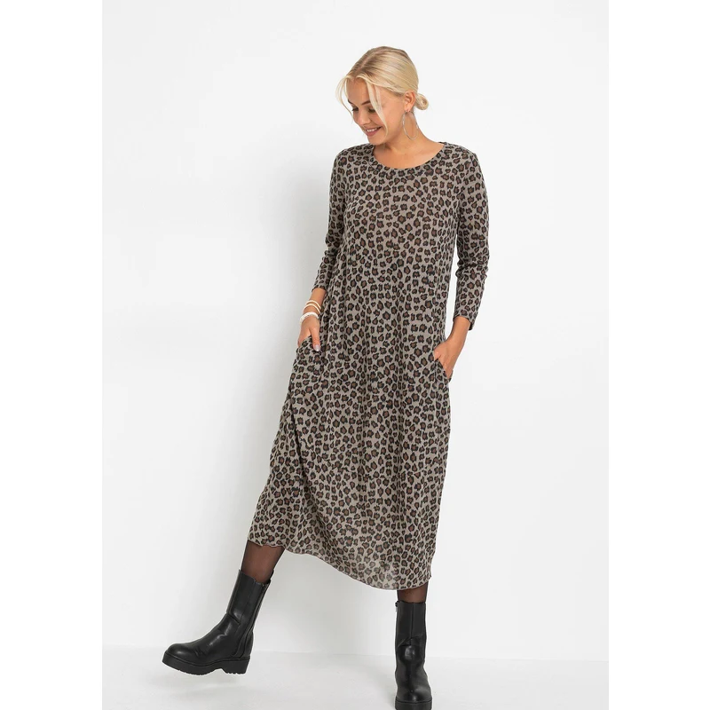 bonprix Úpletové midi šaty Hnědá - GLAMI.cz