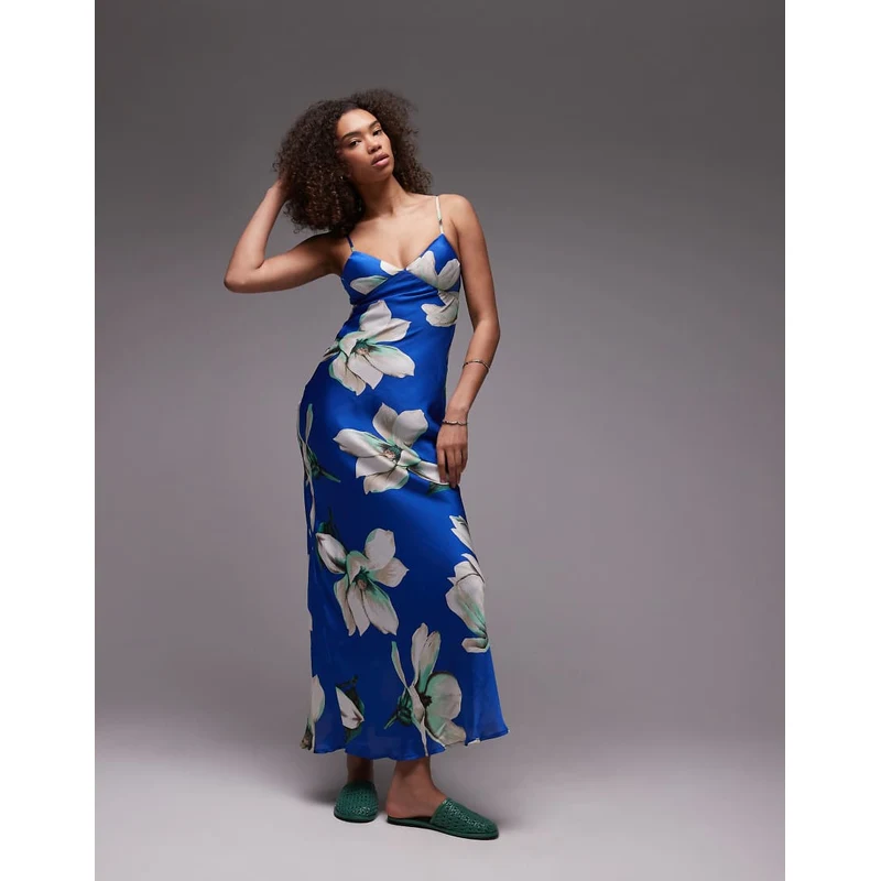 Emory Park bold bloom satin maxi cami dress in cobalt blue - GLAMI.cz