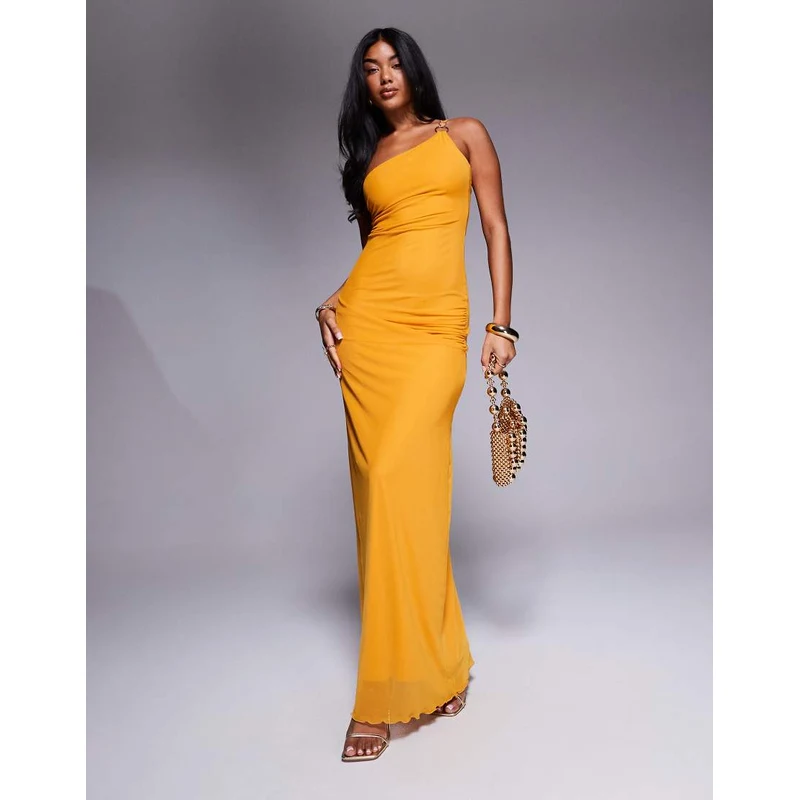 ASOS DESIGN asymmetric double strap with gold trim detail with ruching ...
